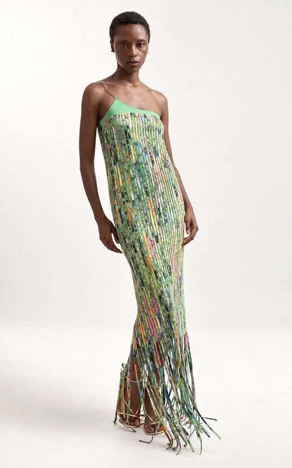 FRANCESCA MIRANDA Eden Woven Fringe-hem Silk Maxi Dress