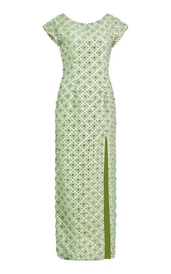 LA FUORI Citrine Crystal Slit Maxi Dress