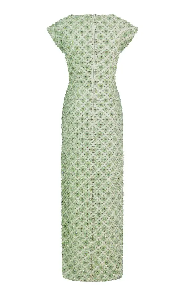 LA FUORI Citrine Crystal Slit Maxi Dress