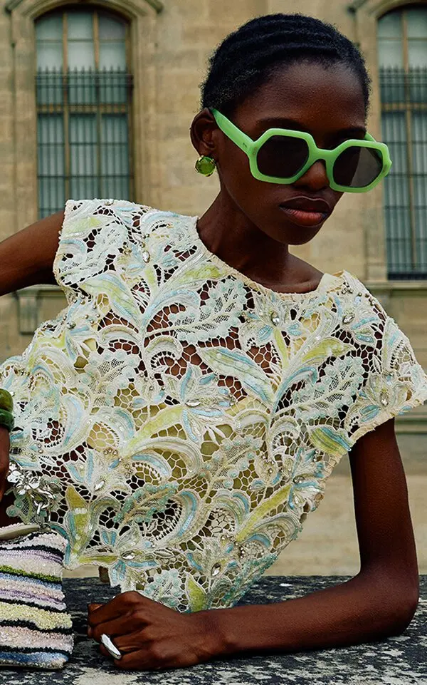 LA FUORI Jardin Palmier Cutwork Crop Top