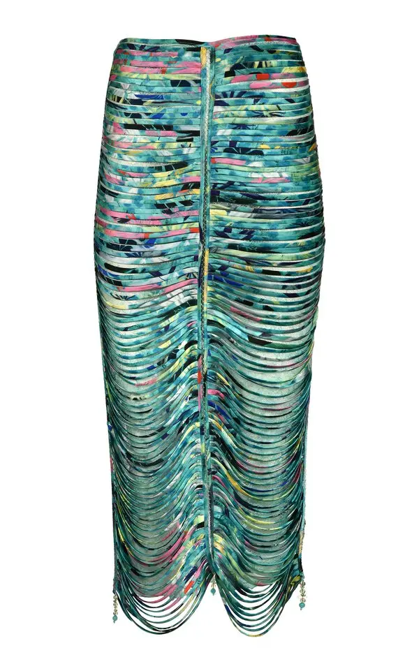 FRANCESCA MIRANDA Danielle Fringe Silk Midi Skirt