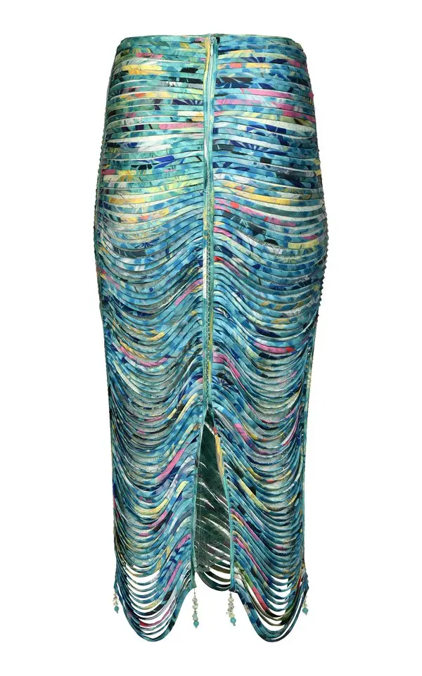 FRANCESCA MIRANDA Danielle Fringe Silk Midi Skirt
