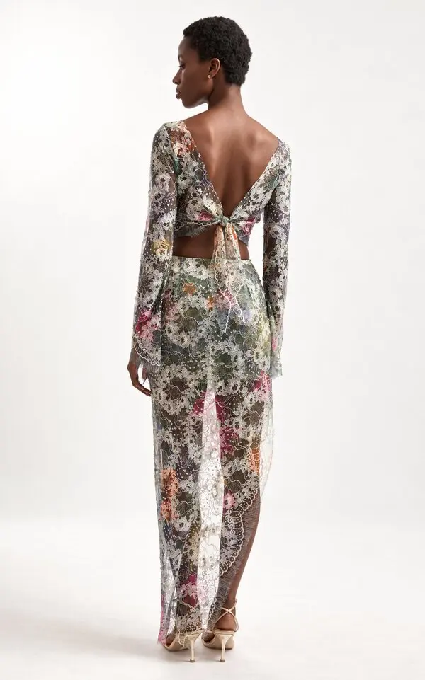 FRANCESCA MIRANDA Vetiver Lace-embellished Skirt