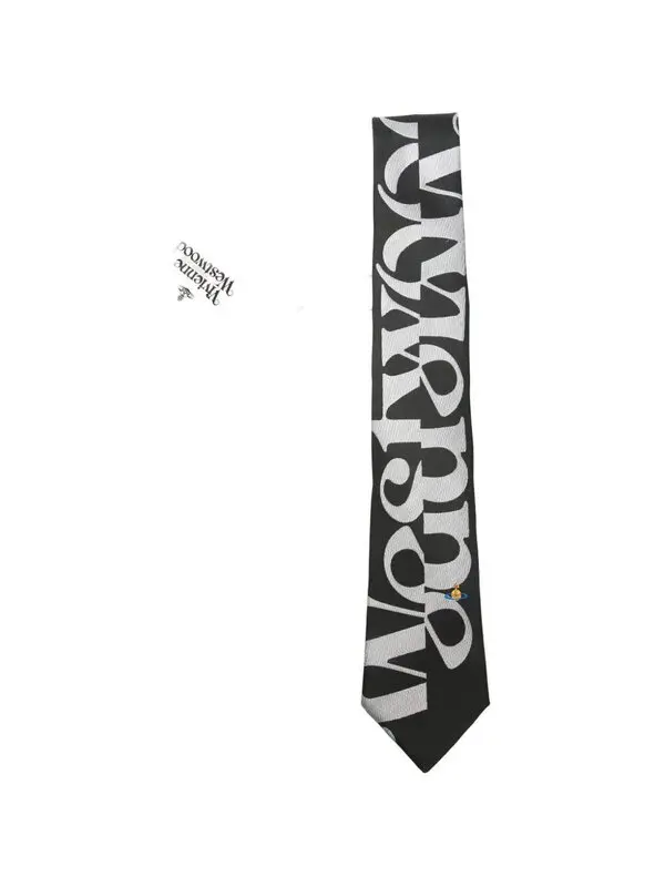 VIVIENNE WESTWOOD Logo-print Orb-embroidered Tie - Black