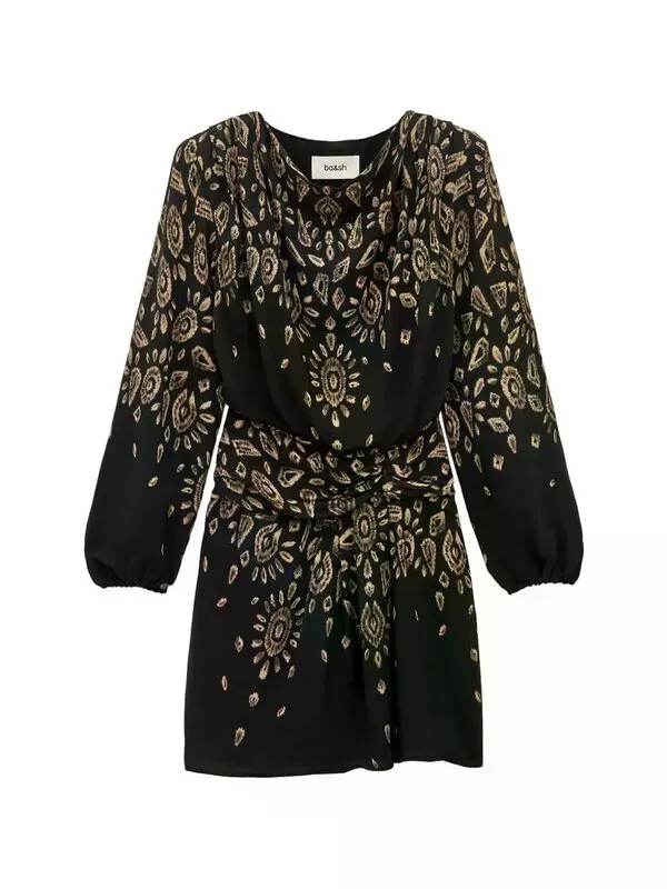 Ba&sh Beona Abstract-print Draped Long-sleeved Mini Dress - Black