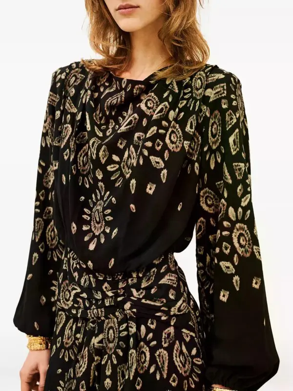 Ba&sh Beona Abstract-print Draped Long-sleeved Mini Dress