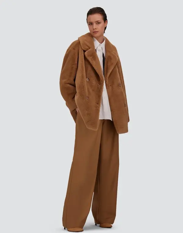 Herno Peacoat In Beaver-effect Fur-touch Fabric