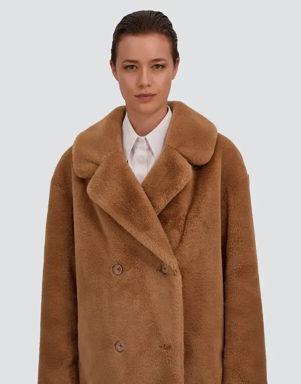 Herno Peacoat In Beaver-effect Fur-touch Fabric