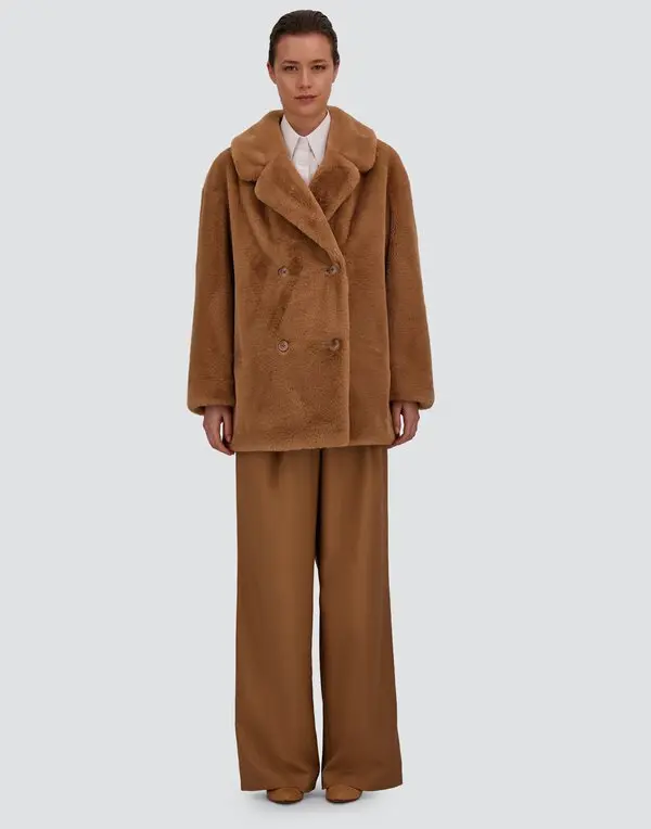 Herno Peacoat In Beaver-effect Fur-touch Fabric