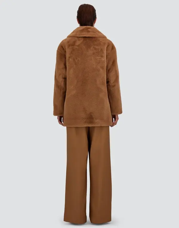 Herno Peacoat In Beaver-effect Fur-touch Fabric