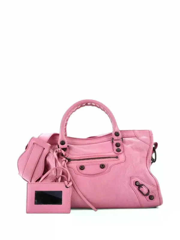 Balenciaga City Classic Studs Bag Leather Small Satchel - Pink
