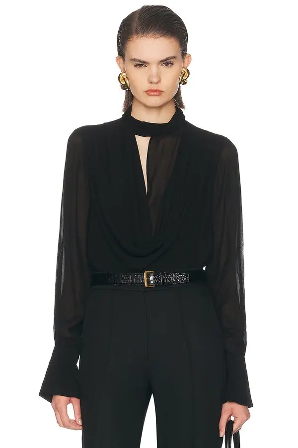 NICHOLAS Amara Double Layer Cowl Neck Blouse - Black