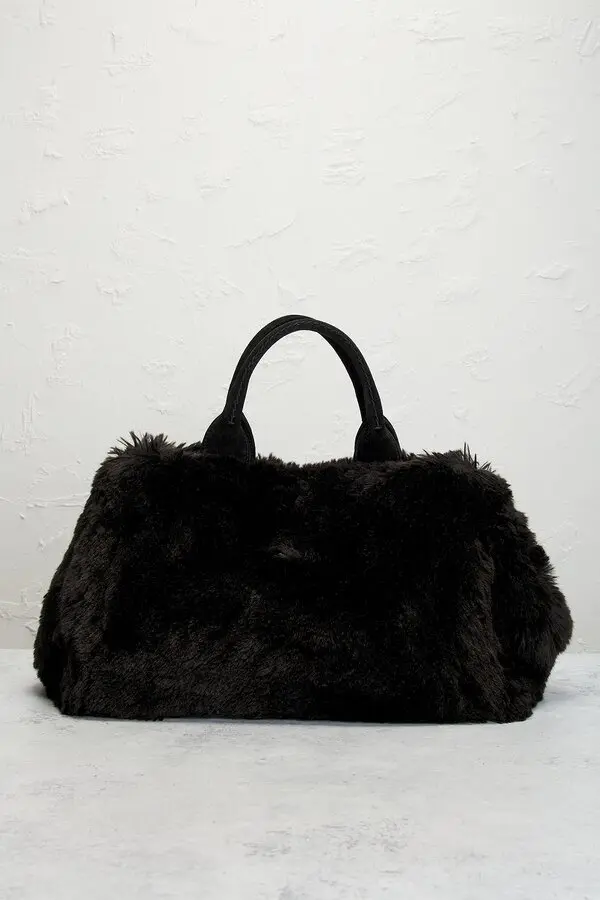 Prada Fur Canapa Tote Bag