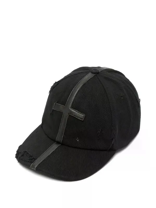 Matieres Fecales Distressed Leather-appliqué Baseball Cap - Black
