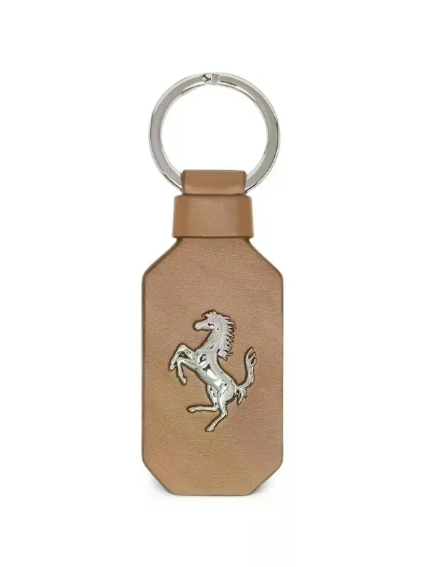 FERRARI Prancing Horse Leather Keyring - Neutrals