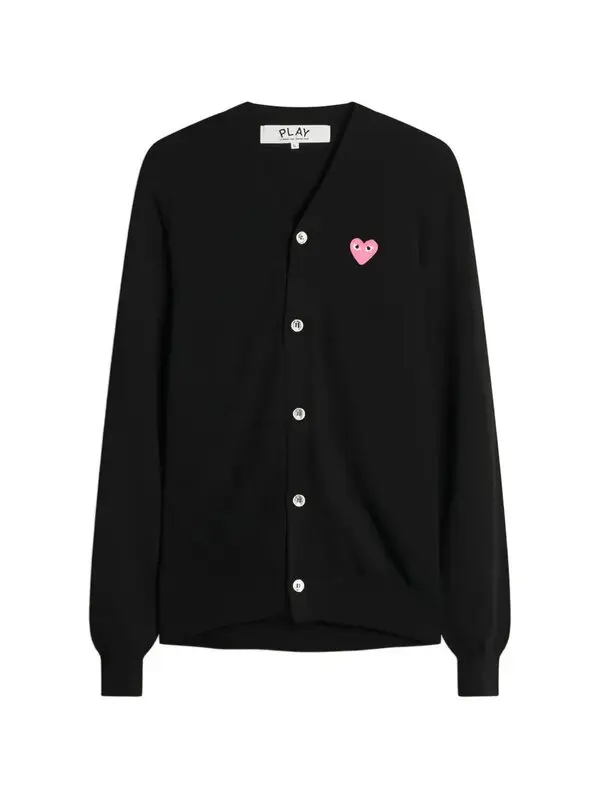 Play Comme Des Garcon Logo-patch V-neck Cardigan - Black