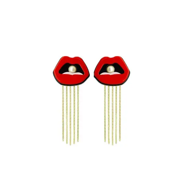 GISSA BICALHO Handmade Acrylic Earring Pearl Mouth - Red