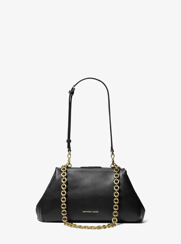 Michael Kors Goldie Small Leather Convertible Clutch In By - Black