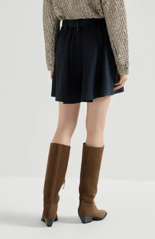 Brunello Cucinelli Virgin Wool Crêpe Chevron Skirt-pants With Monili