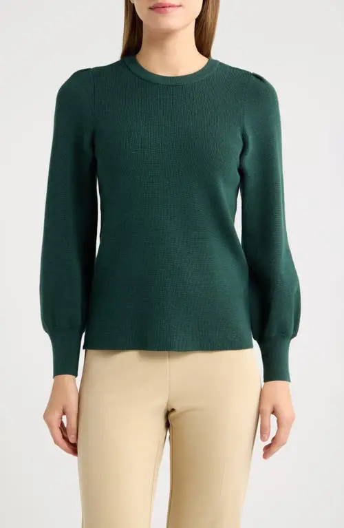 Anne Klein Puff Sleeve Crewneck Sweater - Pine Forest