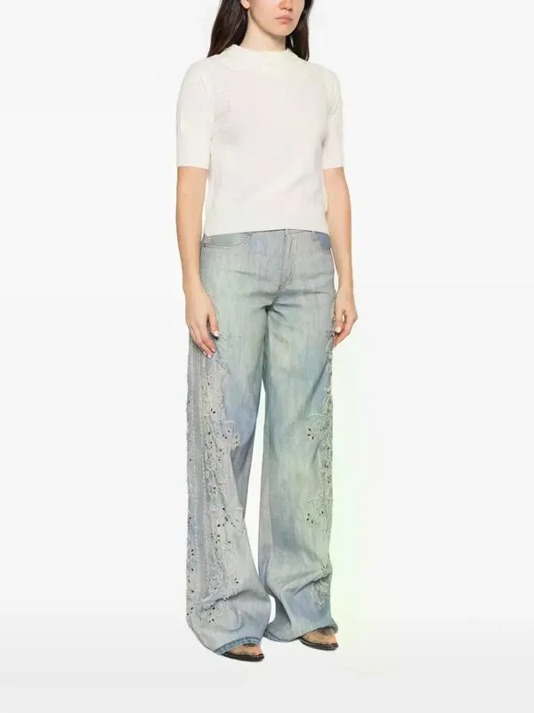 Ermanno Scervino Lace-trimmed Short-sleeve Sweater