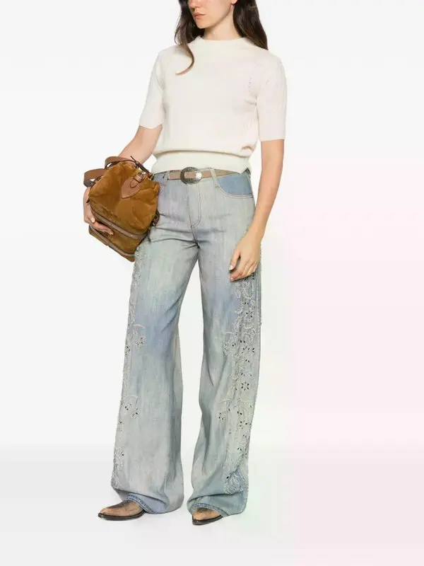 Ermanno Scervino Lace-trimmed Short-sleeve Sweater - Neutrals