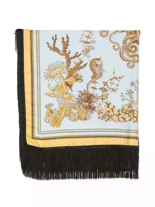 La DoubleJ Mosaic-print Fringed Scarf - Blue