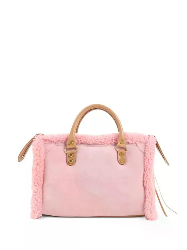 Balenciaga Small Le City Shearling-trim Tote Bag - Pink