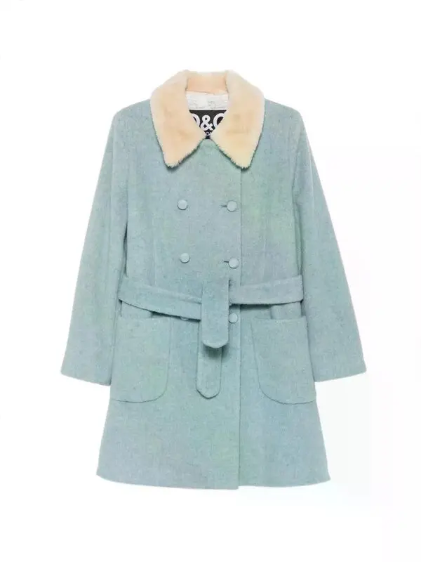 Dolce & Gabbana 2000s Faux-fur Collar Belted Coat - Blue