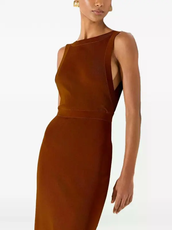 Elisabetta Franchi Red Carpet Dress In Shiny Viscose Fabric With Charms - Brown