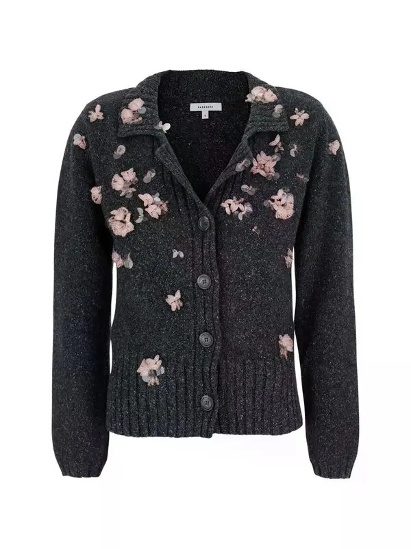 MARKGONG Sequin-embellished Floral-appliqué Cardigan - Grey