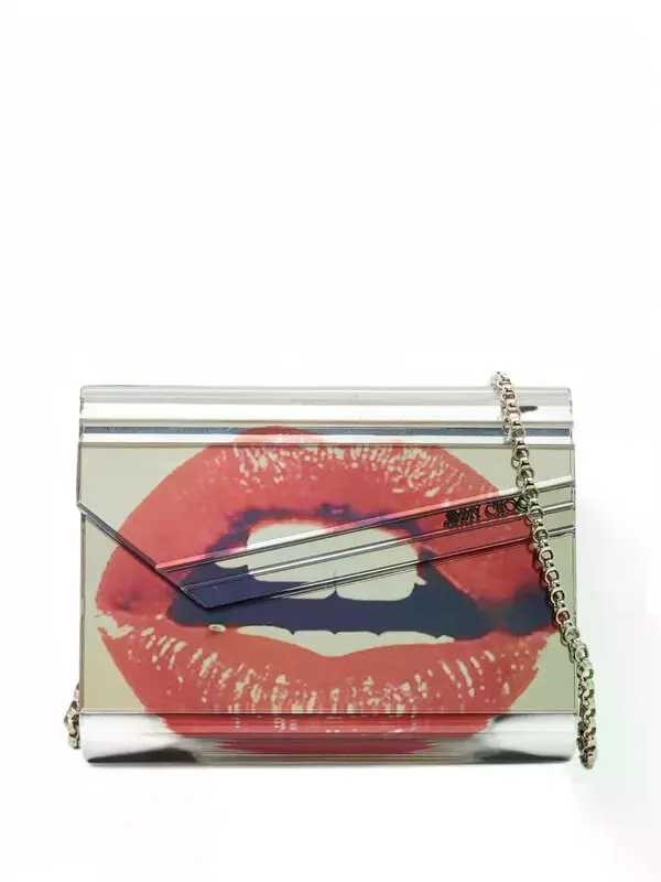 JIMMY CHOO Candy Lips-print Cross Body Bag - Silver