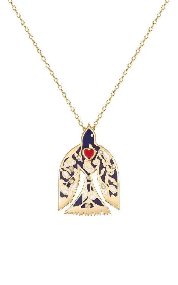 L'ATELIER NAWBAR Flying Love Bird 18k Yellow Gold Diamond And Enamel Necklace - Multi