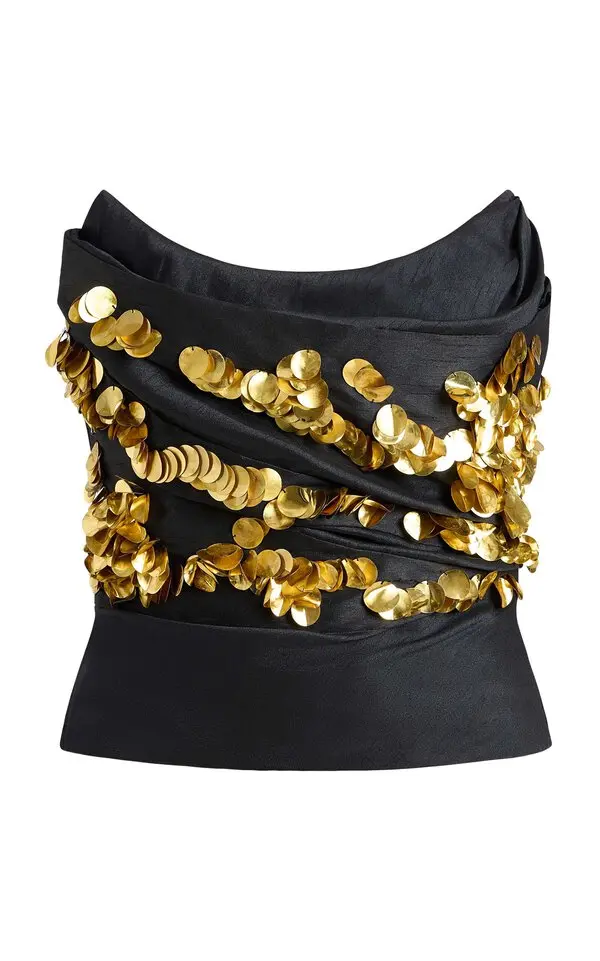 MARKARIAN Lily Sequined Draped Top - Black