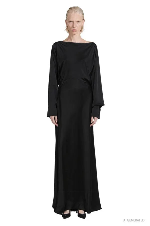 MACRO'SENSES Boat Neck Long Sleeve Dress - Black