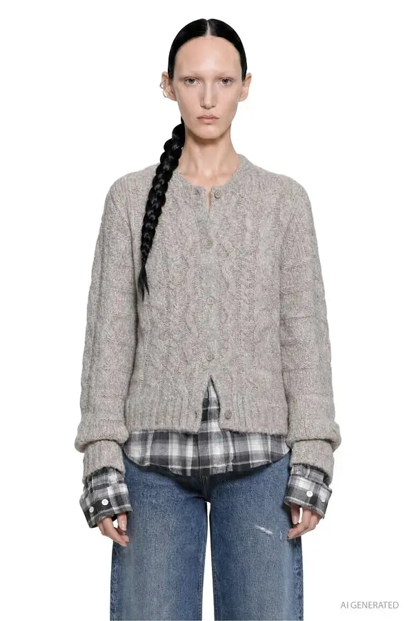 Acne Studios Layered Cable Knit Cardigan - Beige
