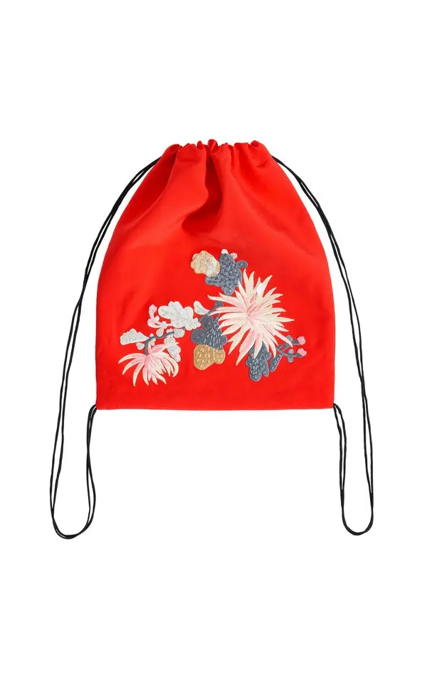 CONNER IVES Embroidered Drawstring Backpack - Red