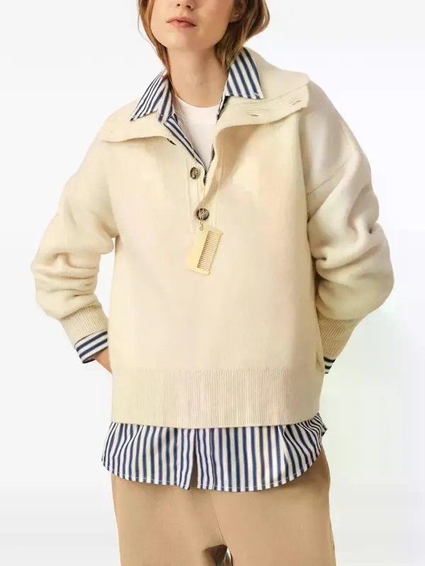 AMI Paris High Buttoned Collar Wool Sweater