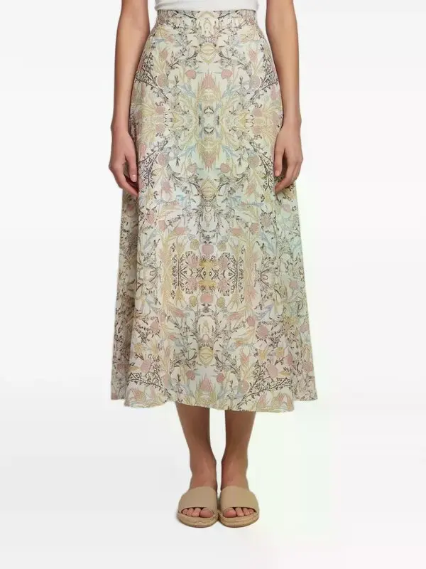 Max Mara Floral-print Midi Skirts - Neutrals