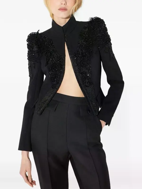 Elisabetta Franchi Double-layer Crêpe Jacket With Crystals - Black