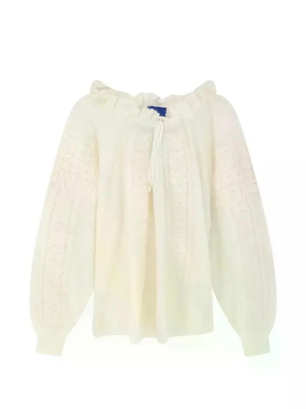 MES DEMOISELLES Appi Ruffled Crochet-knit Sweater - Neutrals