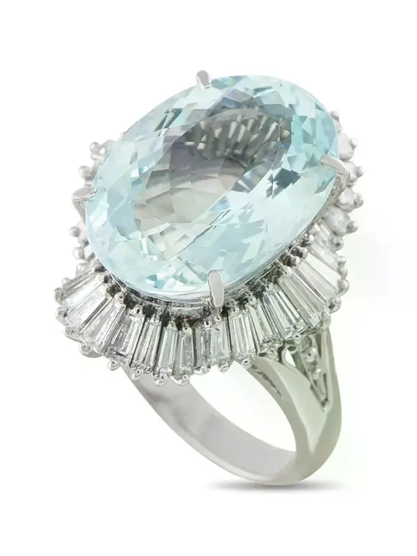 LB EXCLUSIVE Embellished Oval Aquamarine Ring - Silver