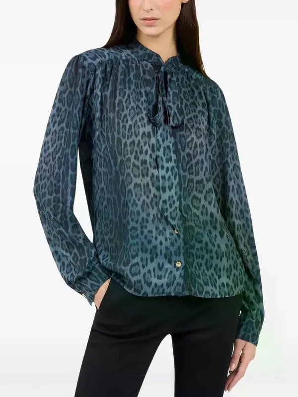 Roberto Cavalli Leopard-print Pussy-bow Blouse - Blue