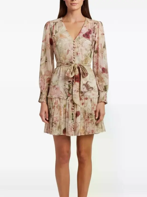 Zimmermann Floral-print Belted Mini Dress - Neutrals