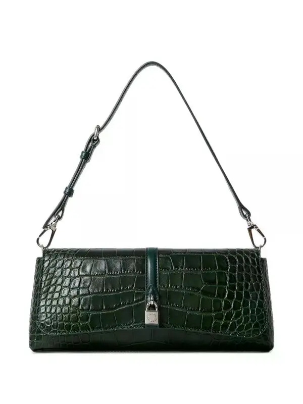 Stella McCartney Ryder Croc-embossed Pochette Shoulder Bag - Green