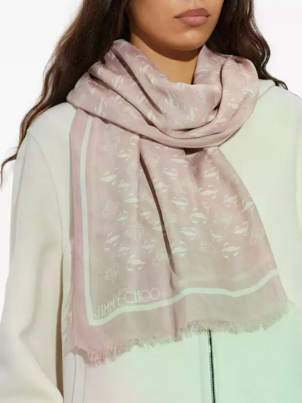 JIMMY CHOO Monogram-print Frayed Scarf
