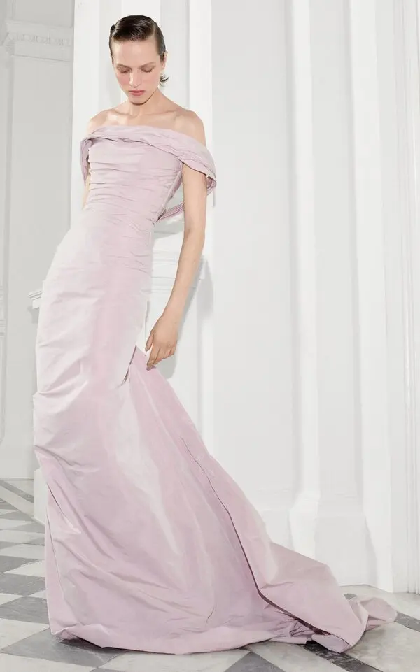 MARMAR HALIM Off-shoulder Draped Taffeta Gown