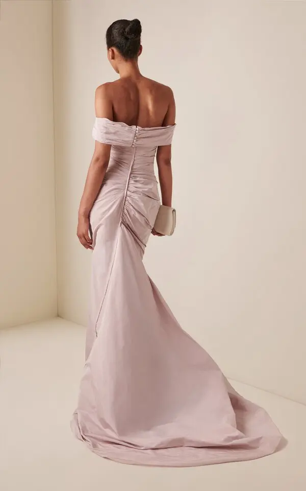 MARMAR HALIM Off-shoulder Draped Taffeta Gown