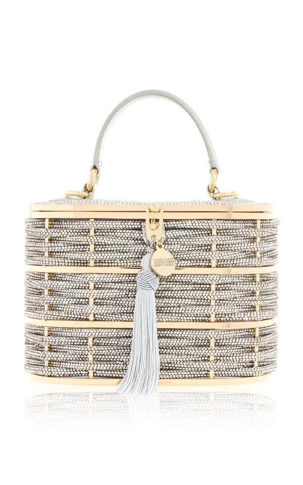 Judith Leiber Woven Crystal Willow Basket Clutch - Silver