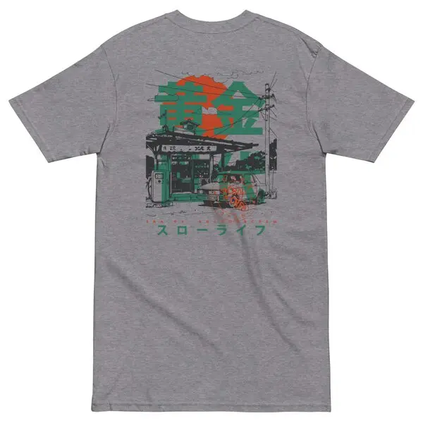 ANCHOR & CREW Heather Four Gas Station Japan Era Heavy Cotton T-shirt - Grey